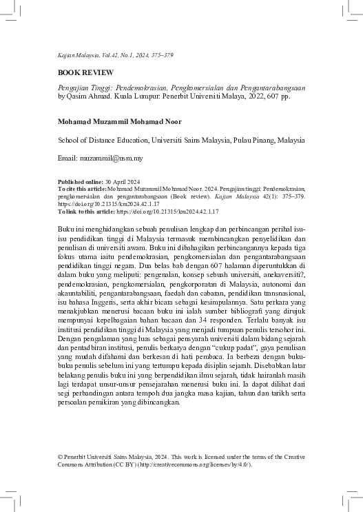 (PDF) Pengajian Tinggi: Pendemokrasian, Pengkomersialan dan ...