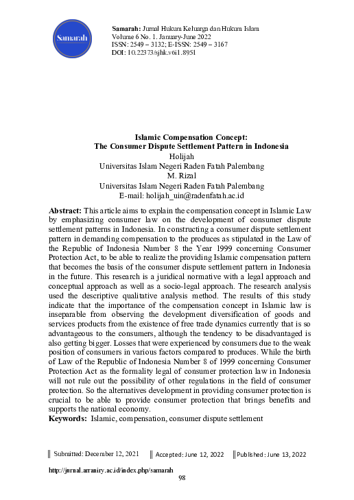 (PDF) Islamic Compensation Concept: The Consumer Dispute Settlement ...