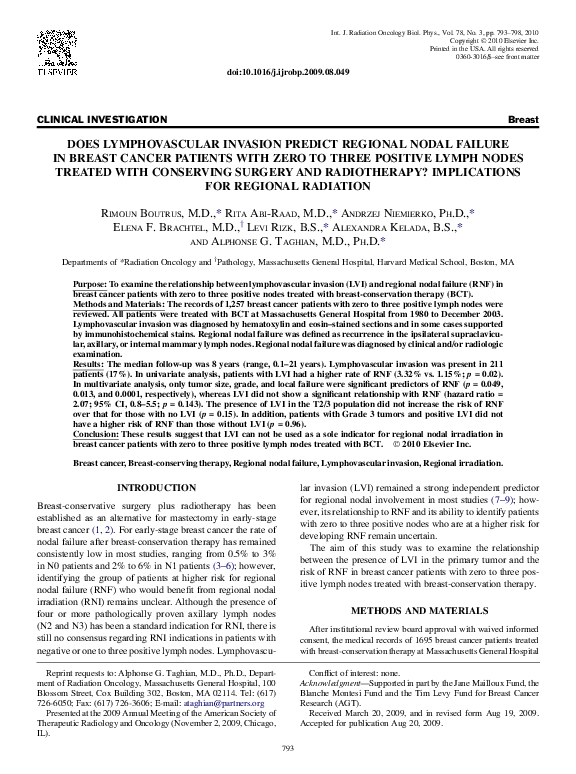 (PDF) Does Lymphovascular Invasion Predict Regional Nodal Failure in Breast Cancer Patients With ...