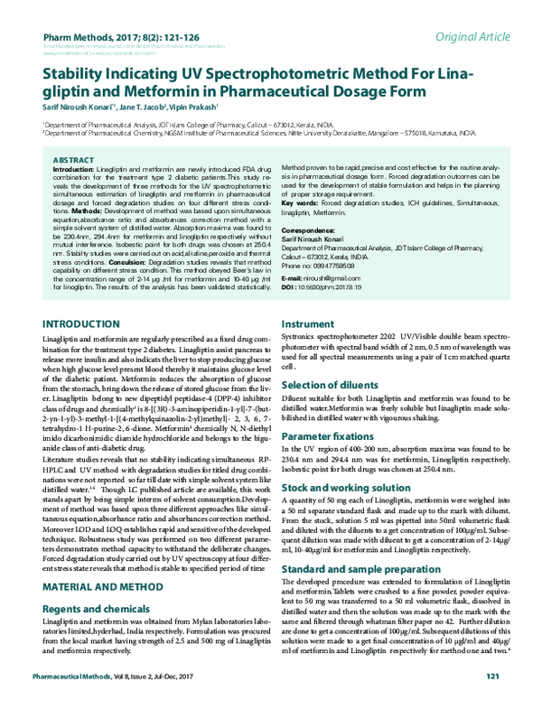(PDF) Stability Indicating UV Spectrophotometric Method For Linagliptin and Metformin in ...