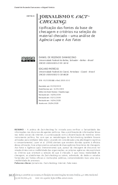 (PDF) JOURNALISM AND FACT-CHECKING: typification of sources used for ...