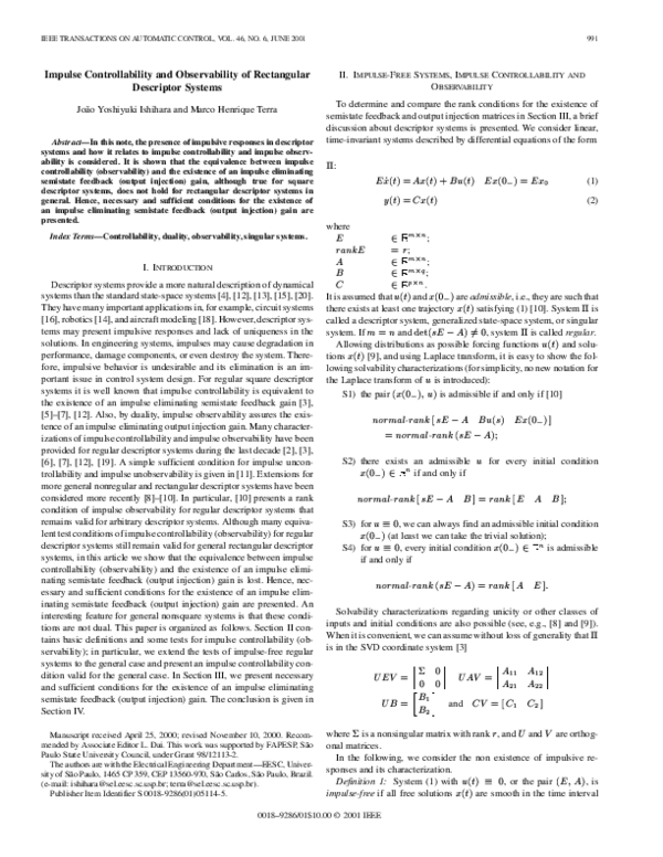 (PDF) Impulse controllability and observability of rectangular descriptor systems