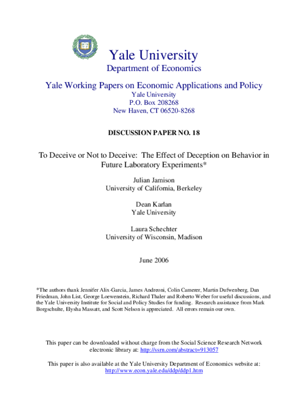 (PDF) To Deceive or Not To Deceive: The Effect of Deception on Behavior ...