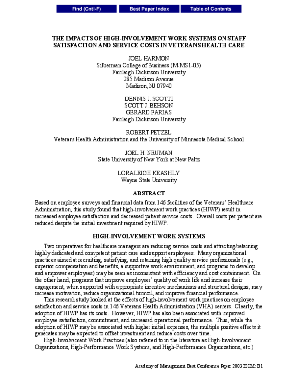 (PDF) The Impacts of High-Involvement Work Systems on Staff ...