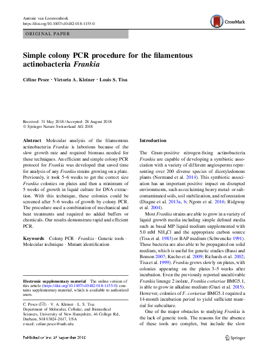 (PDF) Simple colony PCR procedure for the filamentous actinobacteria ...