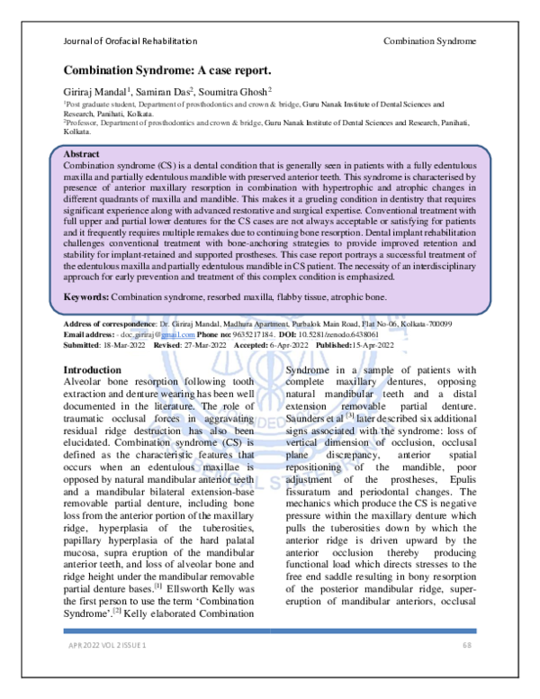 (PDF) Combination Syndrome: A case report