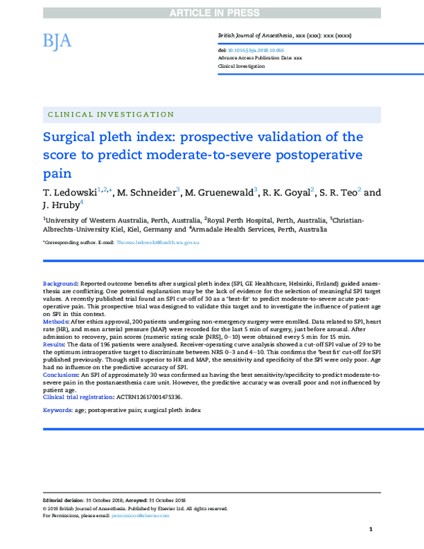 (PDF) Surgical pleth index: prospective validation of the score to ...