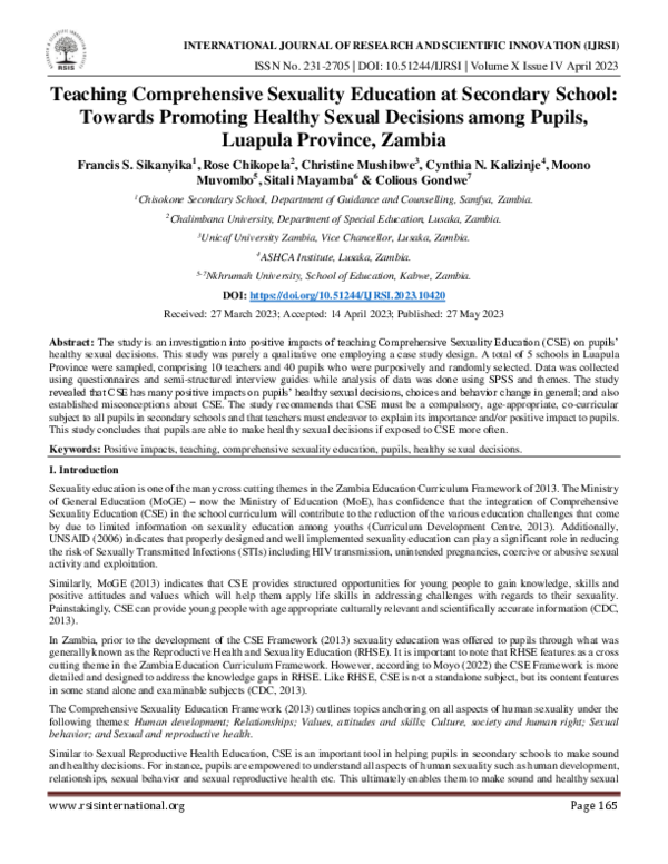 (PDF) Teaching Comprehensive Sexuality Education at Secondary School ...