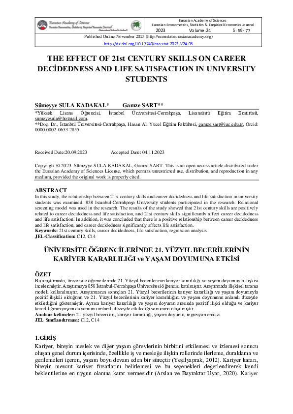 (PDF) The Effect of 21st Century Skilss on Career Decidedness And Life ...