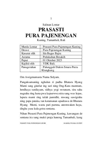 (PDF) PRASASTI PURA PAJENENGAN KUNING