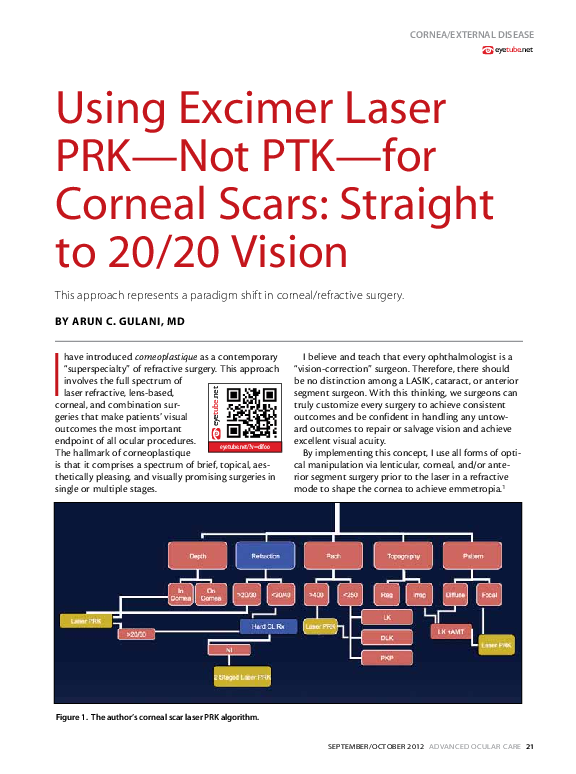 (PDF) using excimer laser prK — not ptK — for corneal Scars : Straight ...