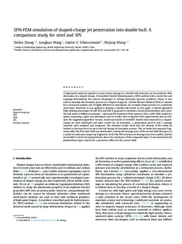 (PDF) SPH-FEM simulation of shaped-charge jet penetration into double hull: A comparison study ...
