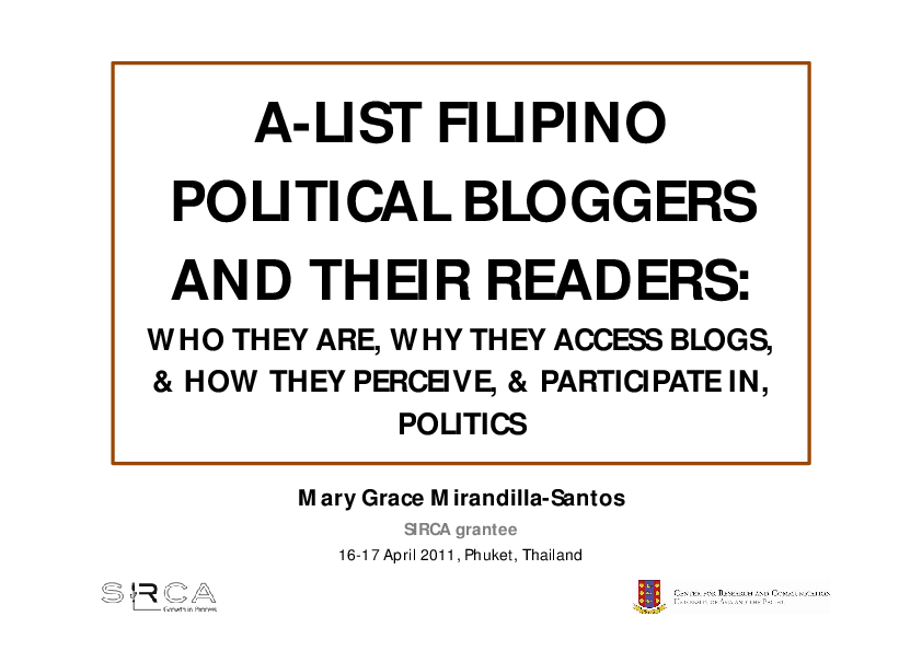 (PDF) A-List Filipino Political Bloggers and Their Blog Readers: Who ...