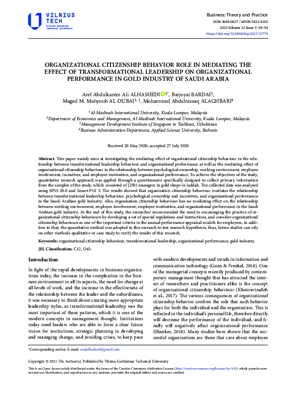 (PDF) Organizational Citizenship Behavior Role in Mediating the Effect of Transformational ...