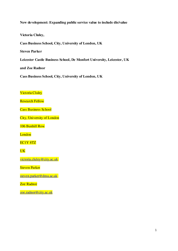 (PDF) New development: Expanding public service value to include dis/value