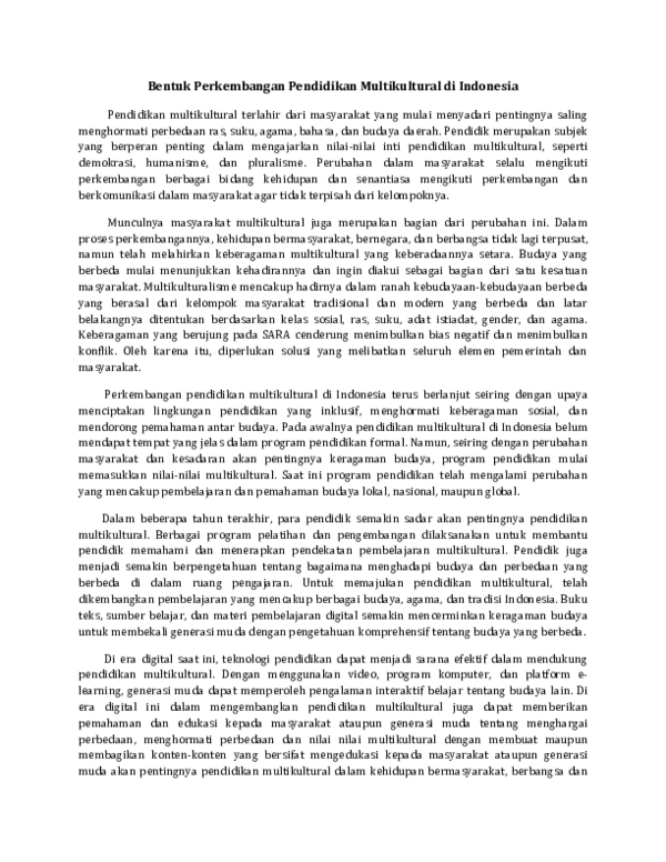 (PDF) Bentuk Perkembangan Pendidikan Multikultural di Indonesia