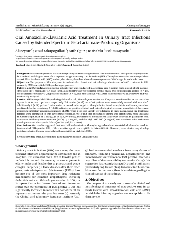 (PDF) Oral Amoxicillin-Clavulanic Acid Treatment in Urinary Tract ...