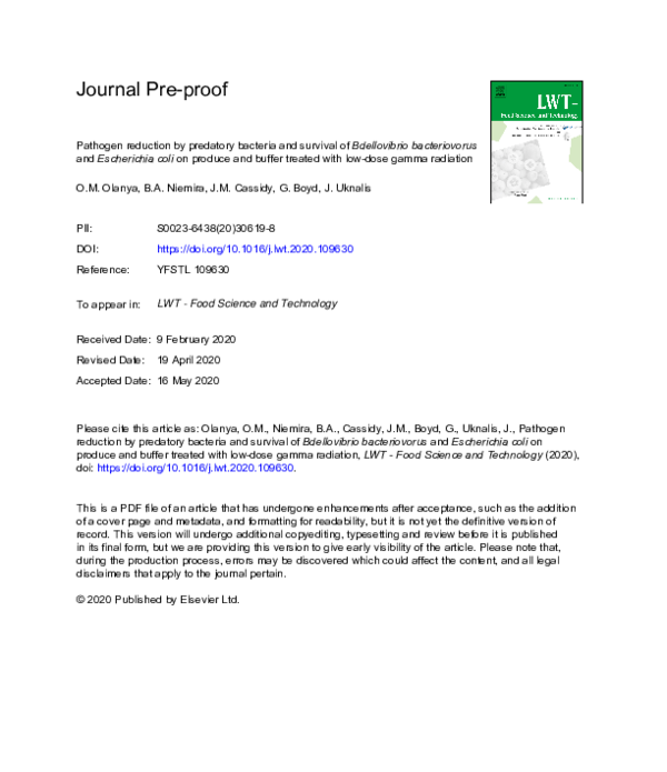 (PDF) Pathogen reduction by predatory bacteria and survival of ...