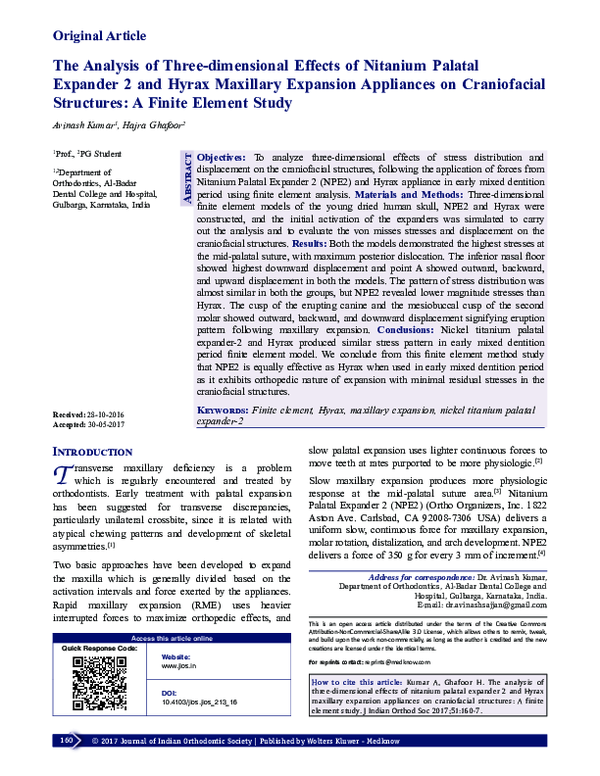 (PDF) The Analysis of Three-dimensional Effects of Nitanium Palatal ...