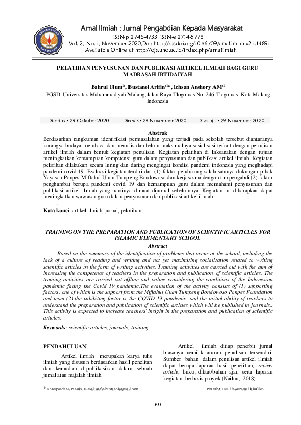 (PDF) Pelatihan Penyusunan dan Publikasi Artikel Ilmiah Bagi Guru Madrasah Ibtidaiyah | isnan ...