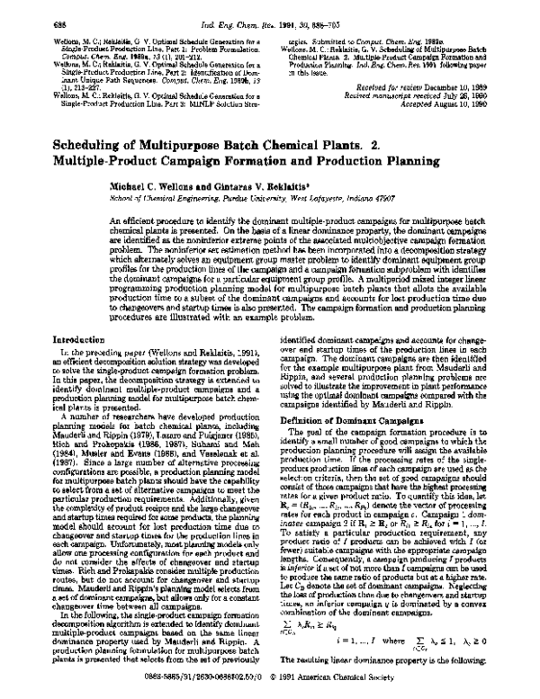 (PDF) Scheduling of multipurpose batch chemical plants