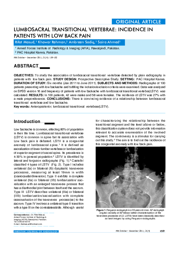 (PDF) Lumbosacral Transitional Vertebrae: Incidence in Patients with ...