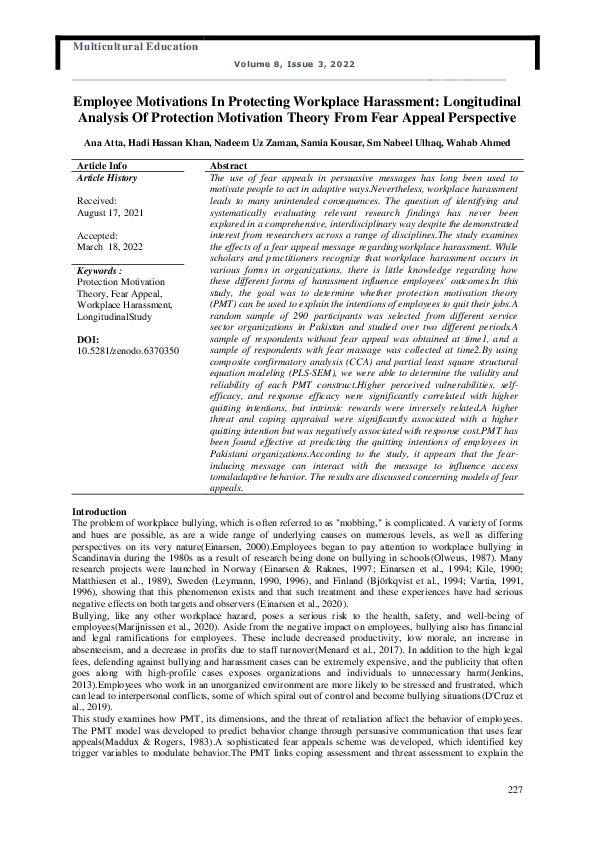 (PDF) Battling the Threat of Workplace Harassment: An Appraisal Based ...