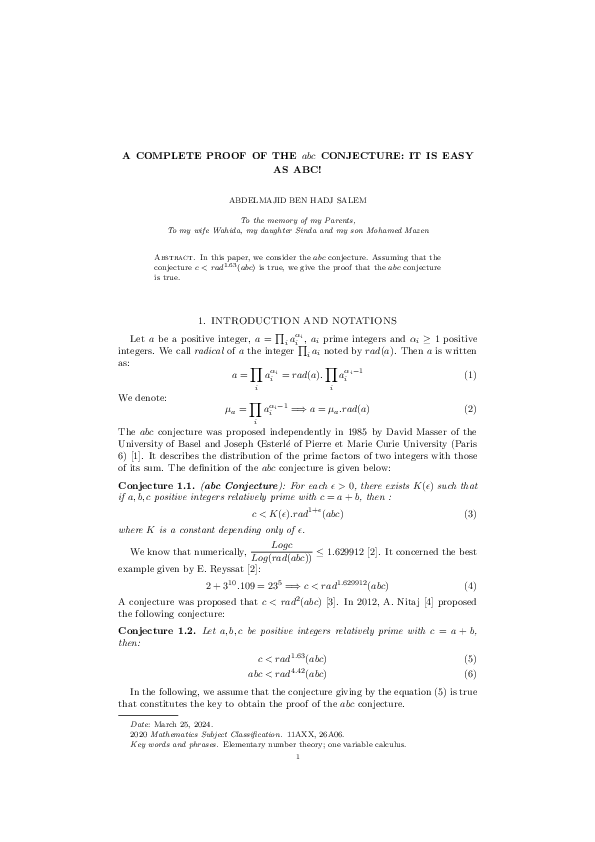 (PDF) A COMPLETE PROOF OF THE abc CONJECTURE: IT IS EASY AS ABC!