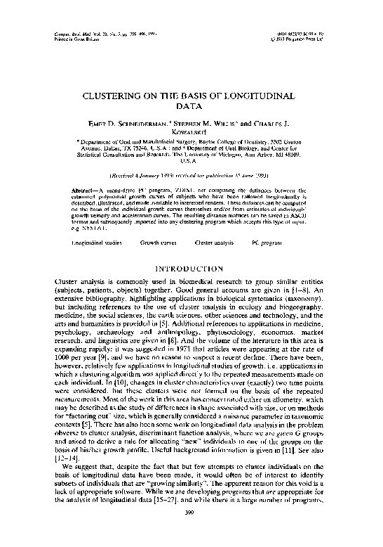 Pdf Clustering On The Basis Of Longitudinal Data