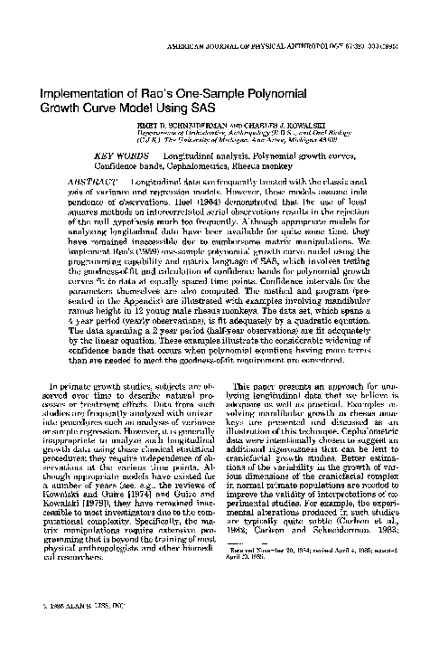 (PDF) Implementation of Rao's one-sample polynomial growth curve model ...