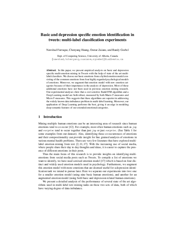 (PDF) Basic and Depression Specific Emotion Identification in Tweets ...