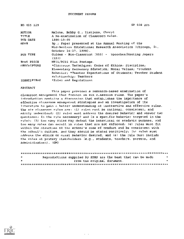 (PDF) Re-Examination of Classroom Rules