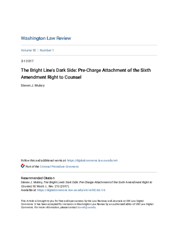 (PDF) The Bright Line's Dark Side: Pre-Charge Attachment of the Sixth ...