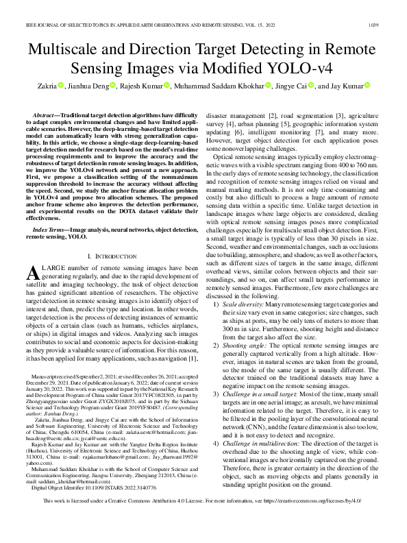 (PDF) Multiscale and Direction Target Detecting in Remote Sensing Images via Modified YOLO-v4