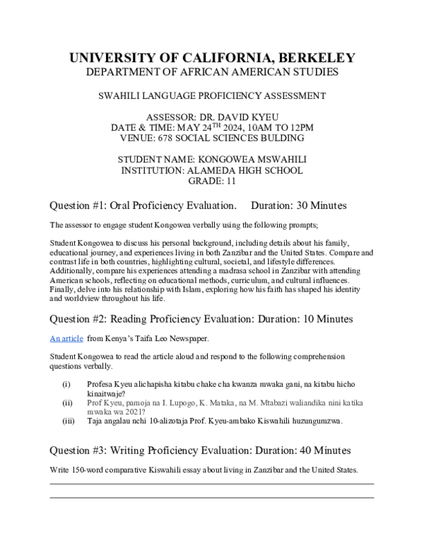 (PDF) Swahili Assessment for Kongowea Mswahili