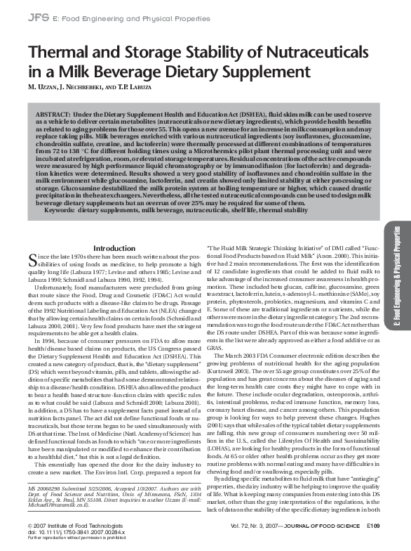(PDF) Thermal and Storage Stability of Nutraceuticals in a Milk ...