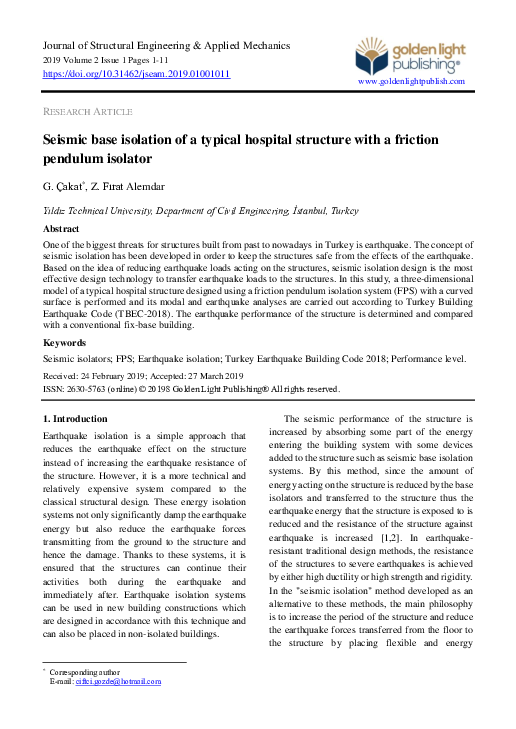 (PDF) Seismic base isolation of a typical hospital structure with a ...