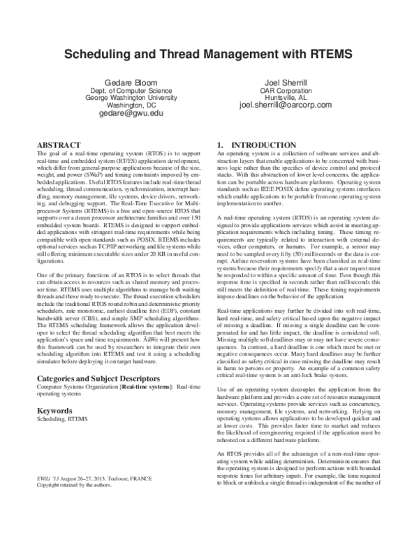 (PDF) Scheduling and thread management with RTEMS