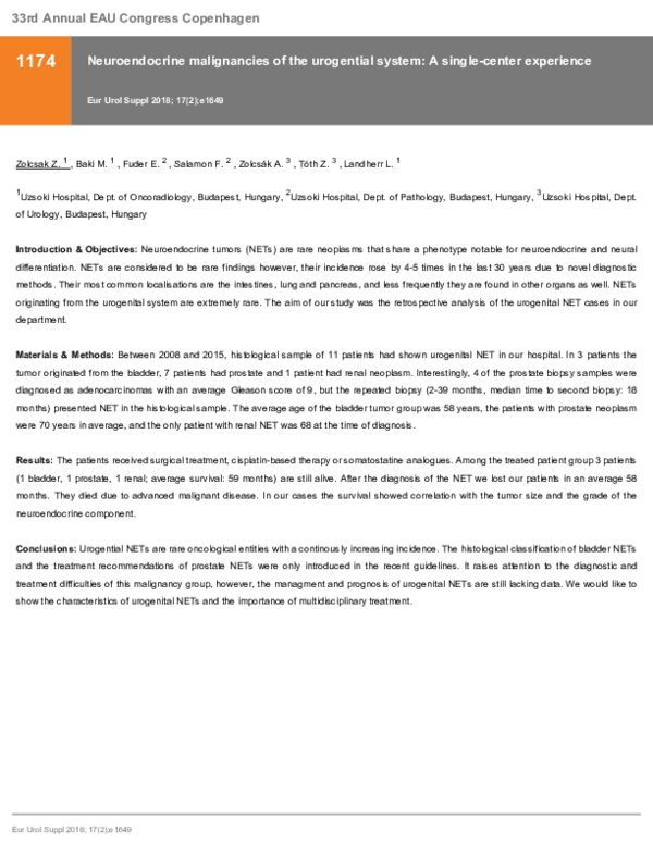 (PDF) Neuroendocrine malignancies of the urogential system: A single ...