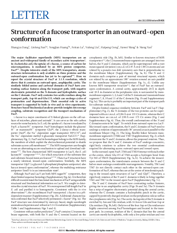 (PDF) Structure of a fucose transporter in an outward-open conformation