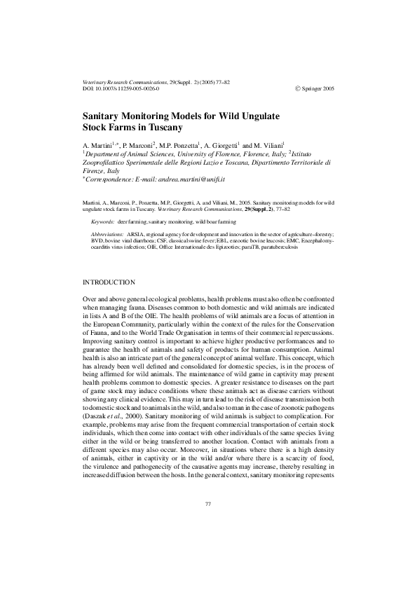 (PDF) Sanitary Monitoring Models for Wild Ungulate Stock Farms in Tuscany