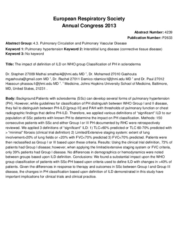 (PDF) The impact of definition of ILD on WHO group Classification of PH ...