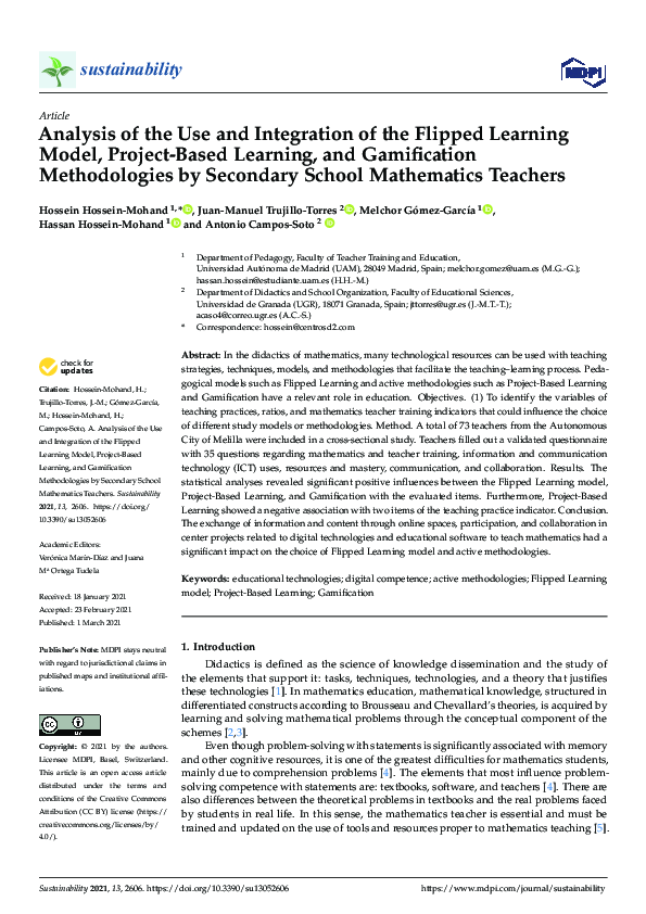 (PDF) Analysis of the Use and Integration of the Flipped Learning Model, Project-Based Learning ...