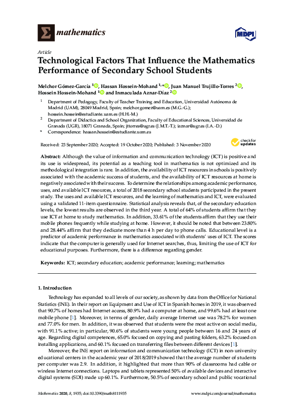 (PDF) Technological Factors That Influence the Mathematics Performance ...