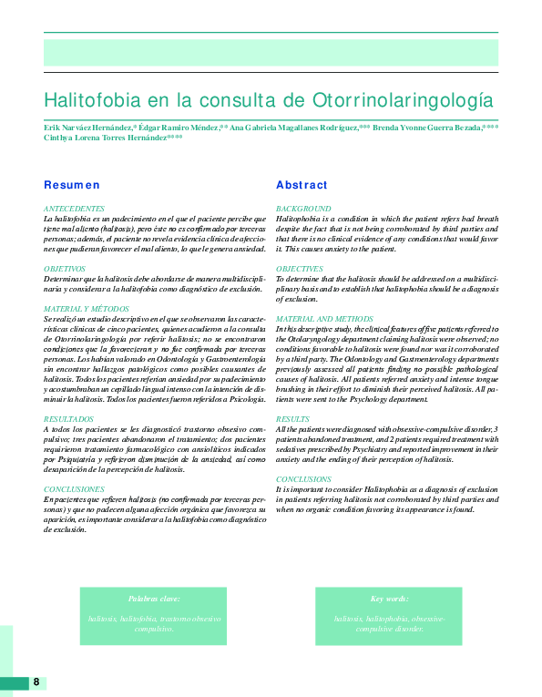 (PDF) Halitofobia en la consulta de Otorrinolaringología