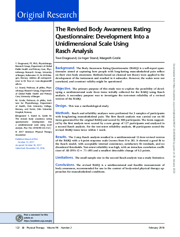(PDF) The Revised Body Awareness Rating Questionnaire: Development Into ...