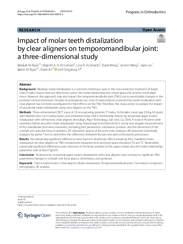 (PDF) Impact of molar teeth distalization by clear aligners on ...