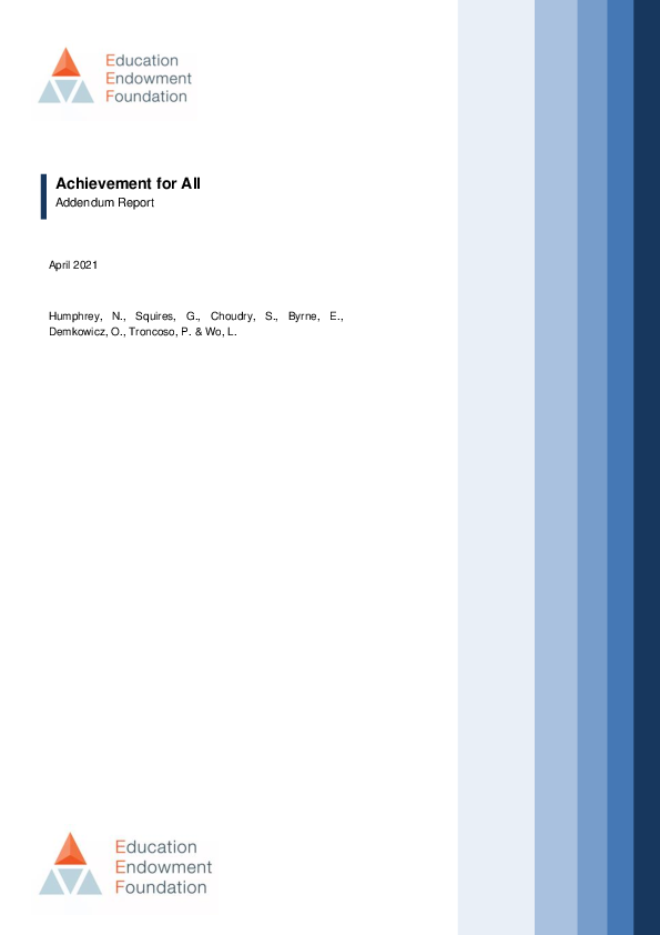 (PDF) Achievement for All: Addendum Report