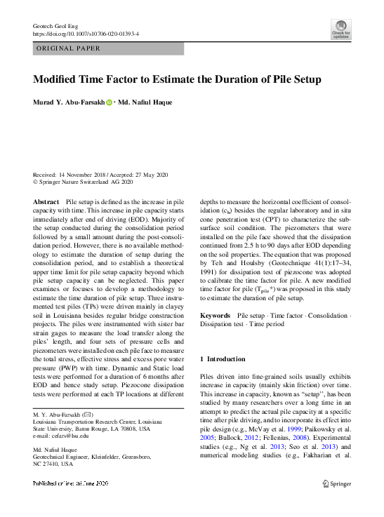 (PDF) Modified Time Factor to Estimate the Duration of Pile Setup ...