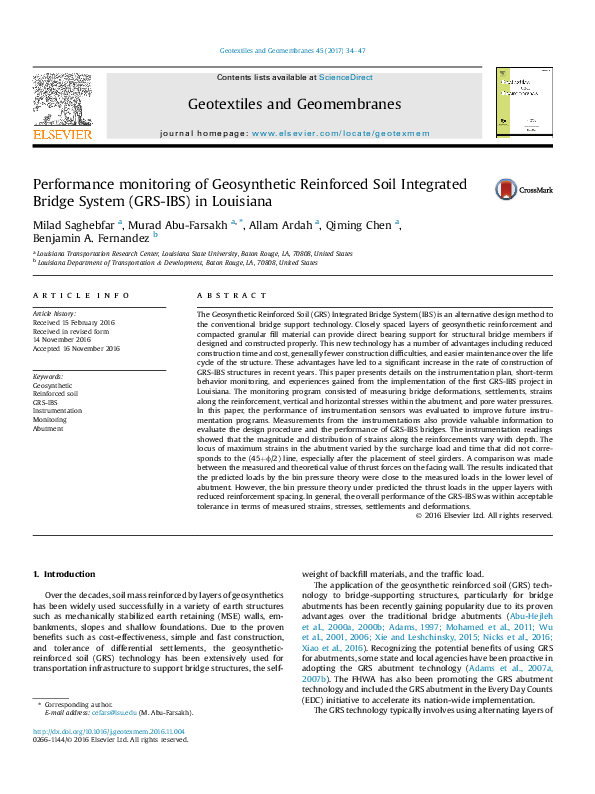 (PDF) Performance monitoring of Geosynthetic Reinforced Soil Integrated ...